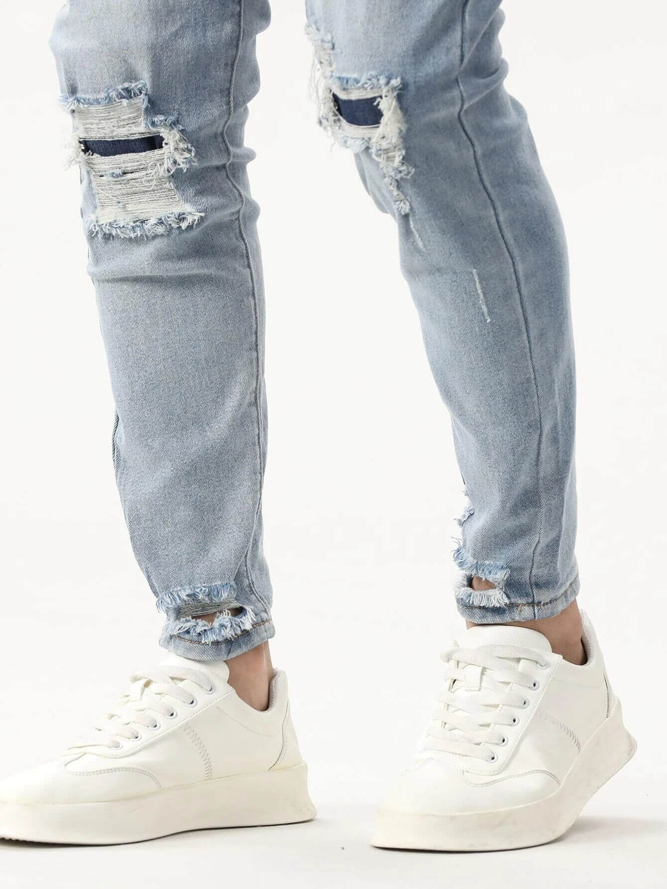 Custom Jeans Supplier Men Ripped Cat Scratch Skinny Jeans